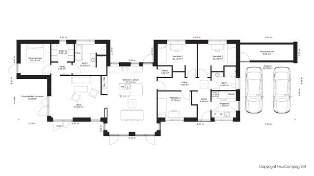 Plantegning | Forskudt længehus 200 m2 | HusCompagniet