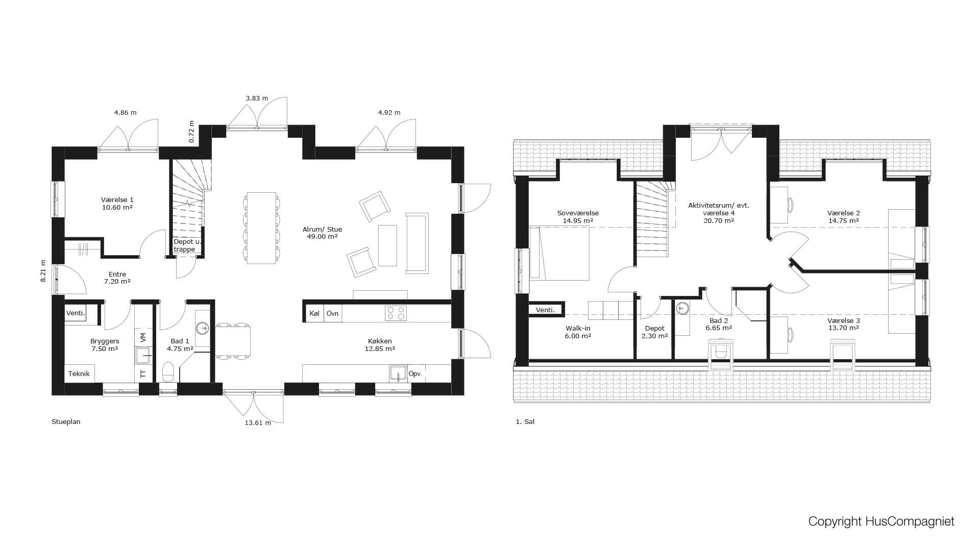 Plantegning | 1,5-plan 205 m2 | HusCompagniet
