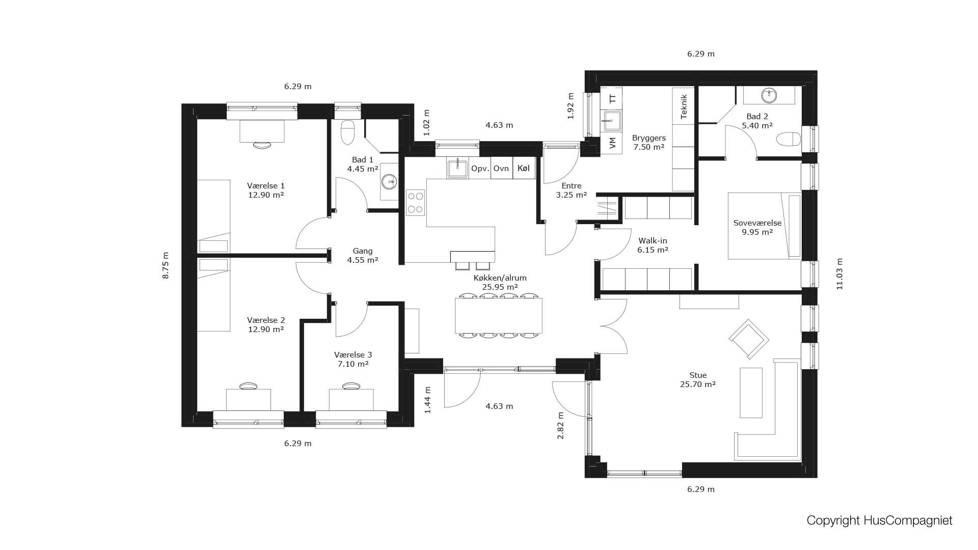 Plantegning | H-hus 154 m2 | HusCompagniet